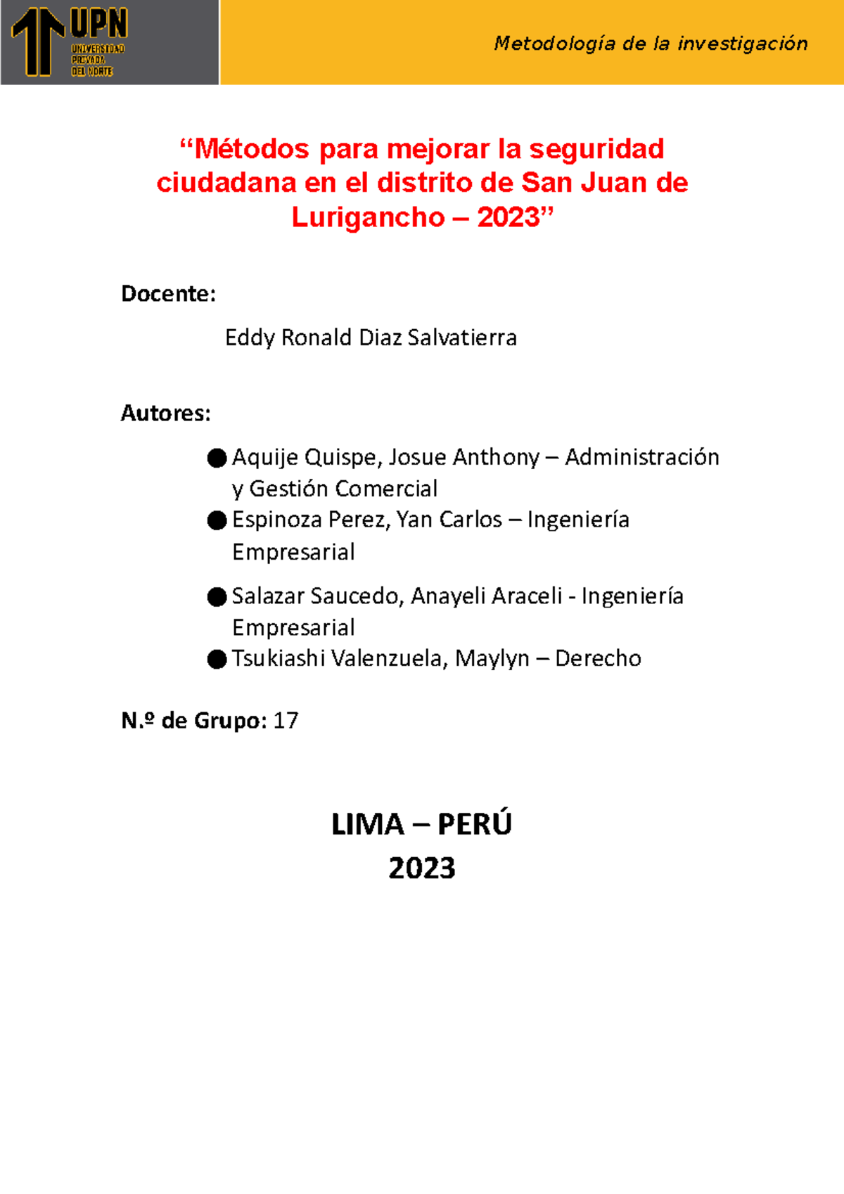 Métodos para Mejorar la Seguridad Ciudadana - T2 Metodología - Studocu