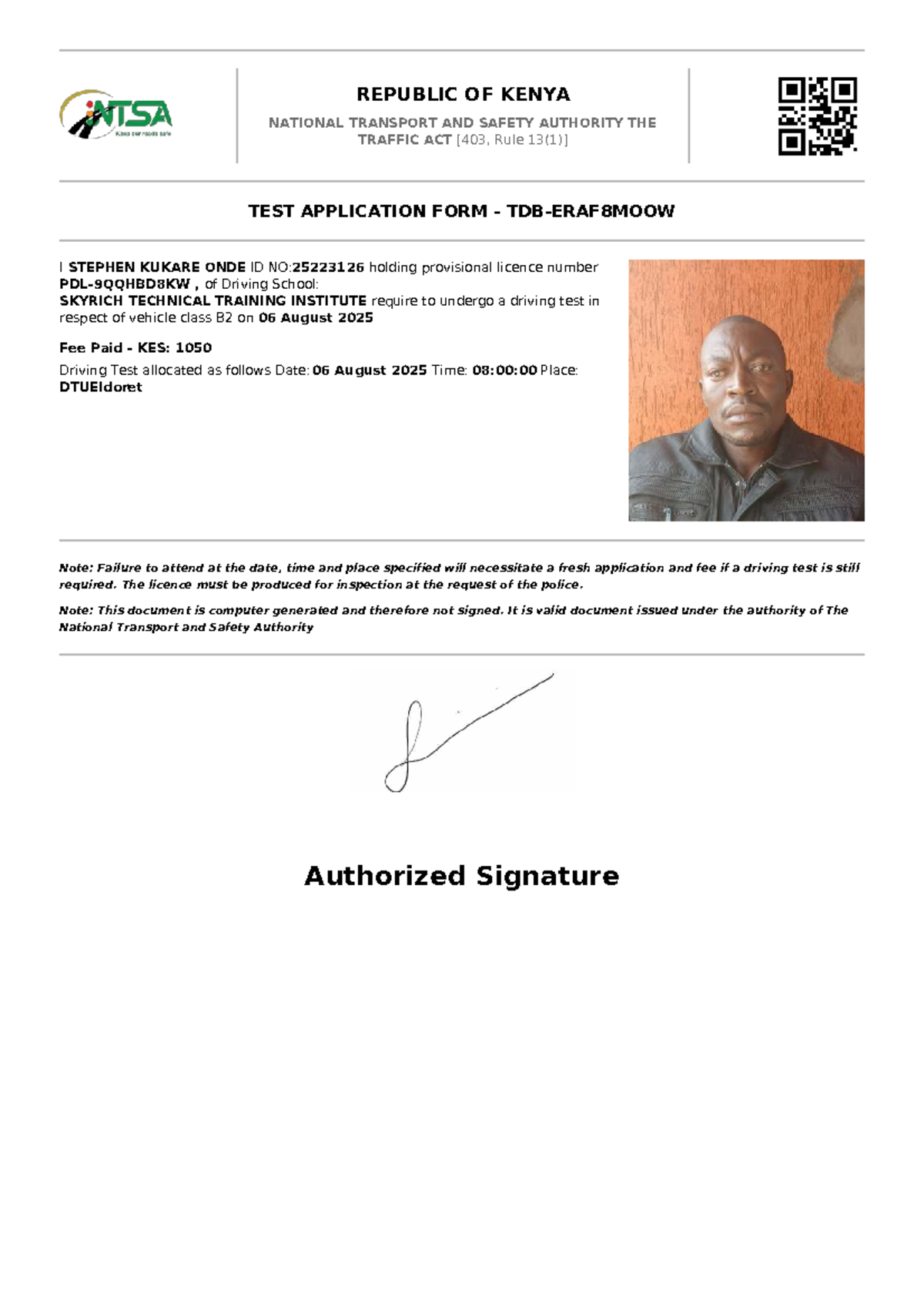 Driving Test Application Form - Class B2 - TDB-ERAF8MOOW - Studocu