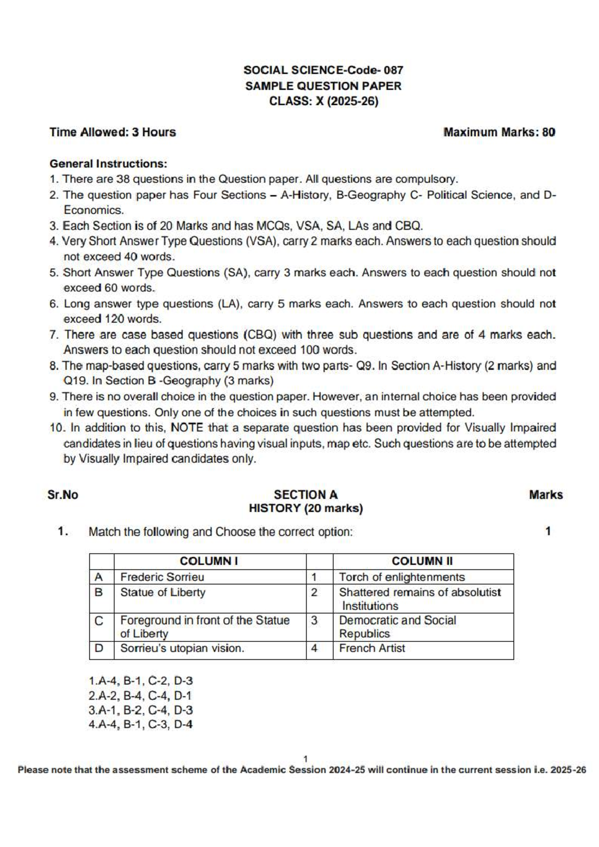 SOCIAL 087 SAMPLE QUESTION PAPER - CLASS X (3 Hours, 80 Marks) - Studocu