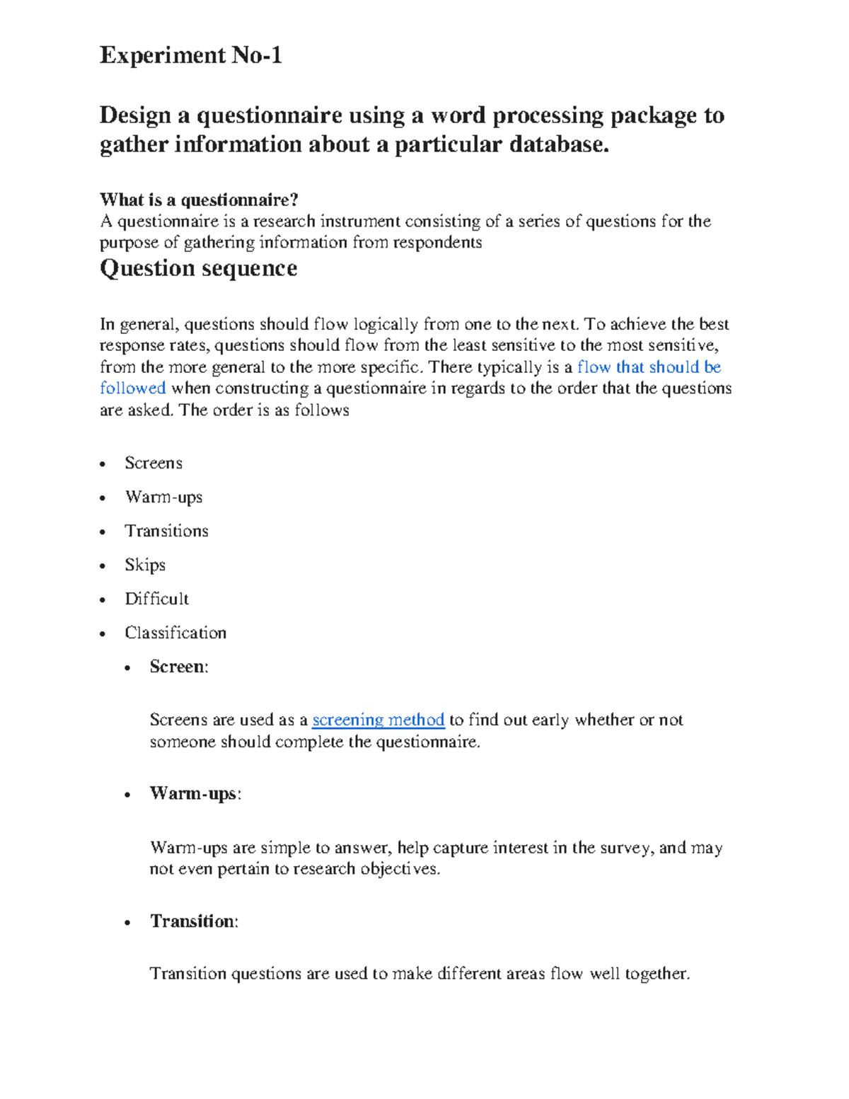 Lab Observation CAP: Designing Questionnaires and HTML Pages - Studocu