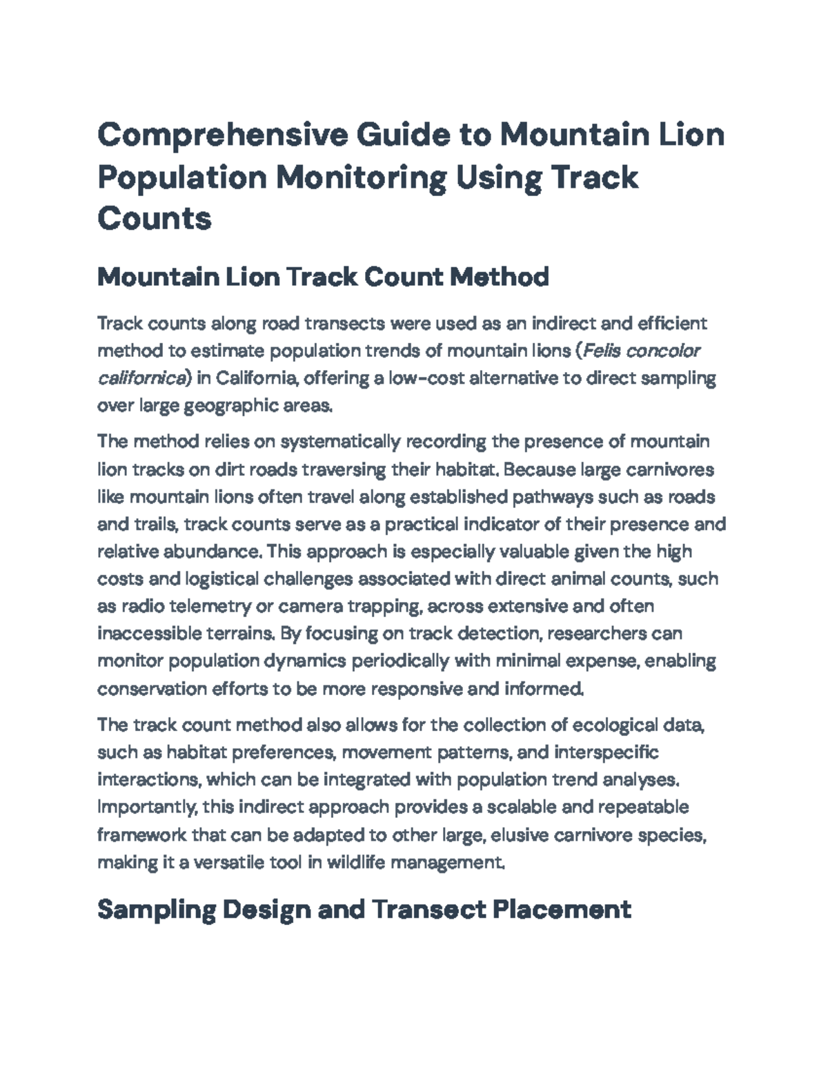Comprehensive Guide to Monitoring Mountain Lion Populations (BIO 301 ...