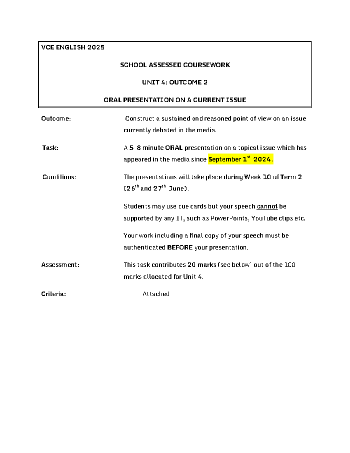 VCE ENGLISH 2025: Unit 4 Outcome 2 Oral Presentation on Current Issues ...