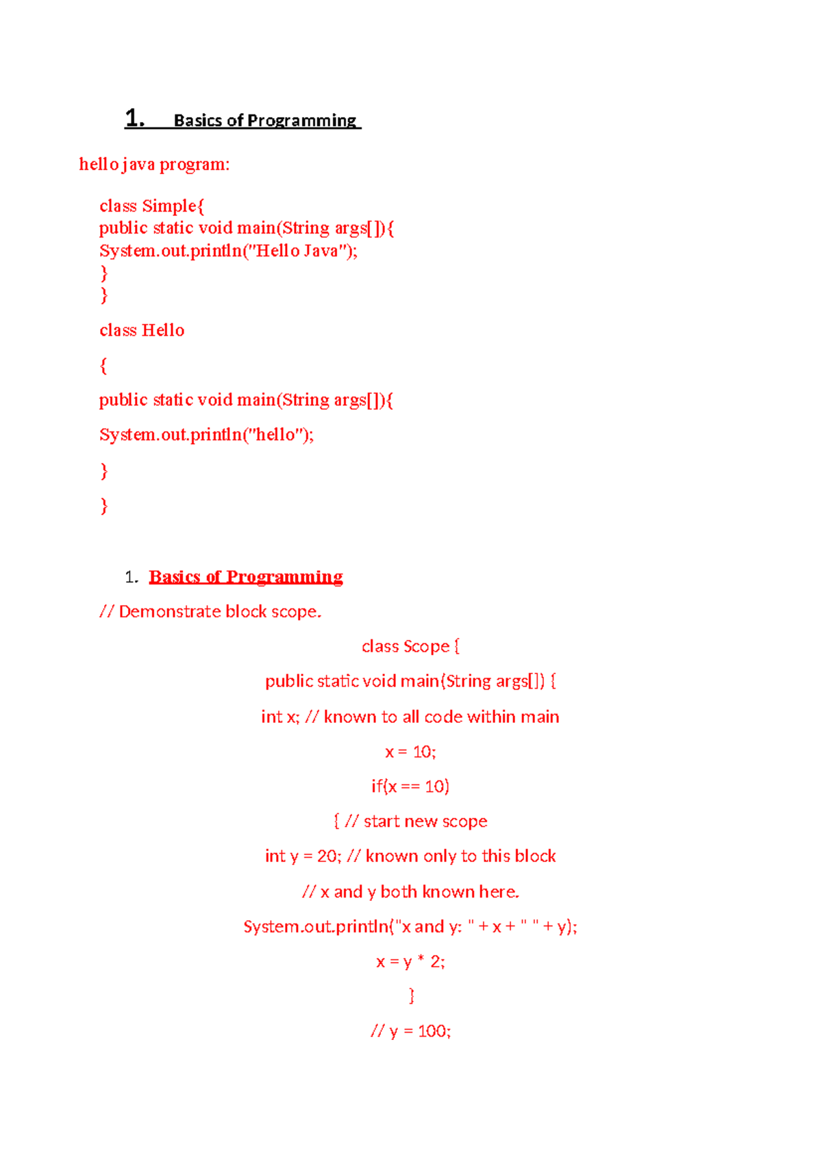 Oop lab ass - DO it - 1. Basics of Programming hello java program ...