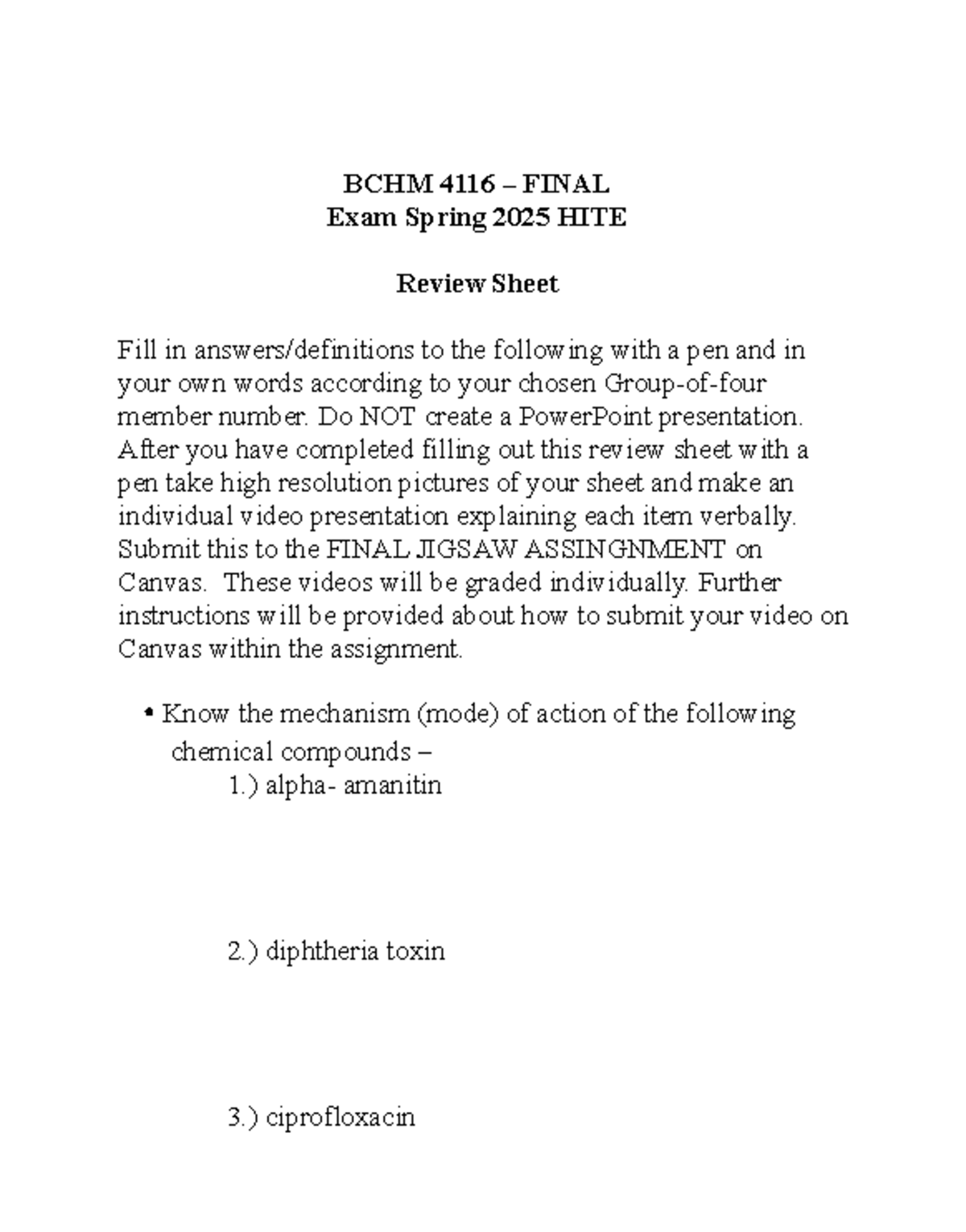BCHM 4116 – FINAL Exam Study Guide for Spring 2025 - BCHM 4116 – FINAL ...