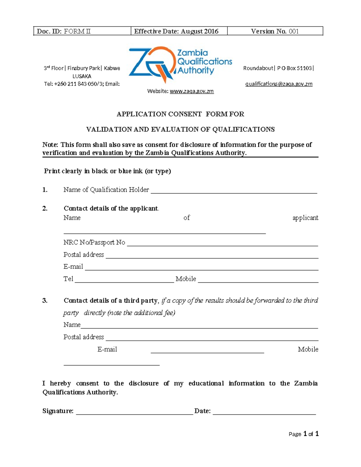 ZAQA Validation & Evaluation Consent Form for Qualification Verification - Studocu