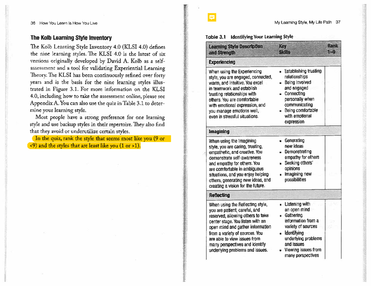 Kolb LSI 4.0: Understanding Your Learning Style and Life Path - Studocu