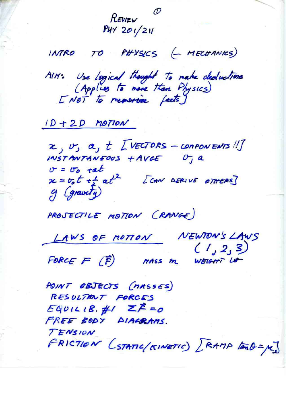 Final review - 1 REVIEW PHY INTRO TO PHYSICS t MECHANICS) AIM: Use ...