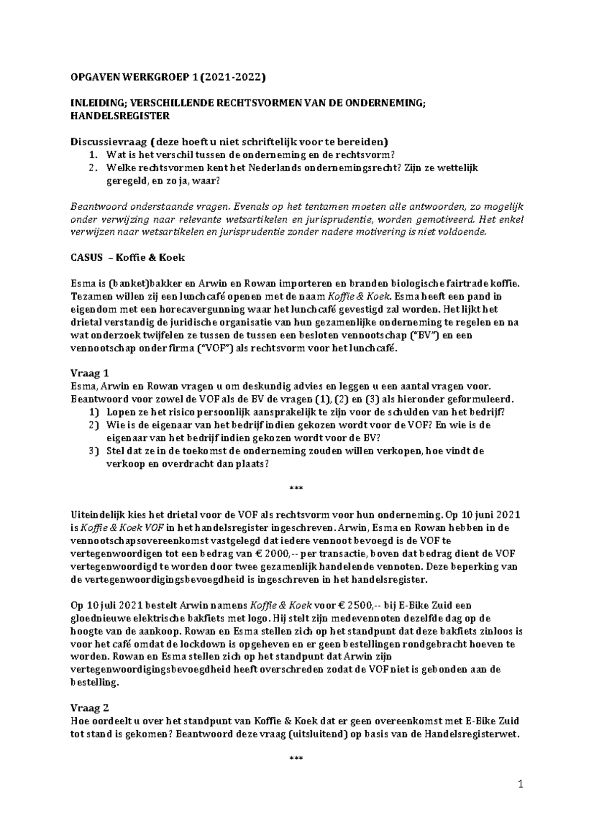 verplichte opgaven week 1 - 1 OPGAVEN WERKGROEP 1 (2021- 20 22 ...