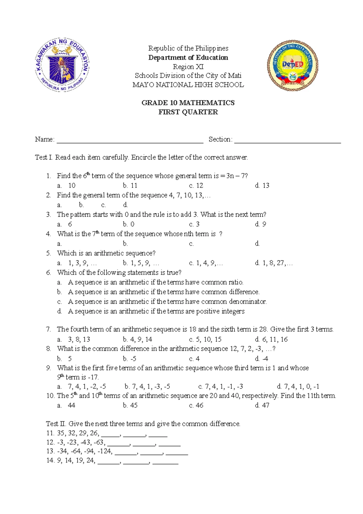 5 Q1 Math - Module 5 for Quarter 1 Mathematics 10 - Mathematics Quarter ...
