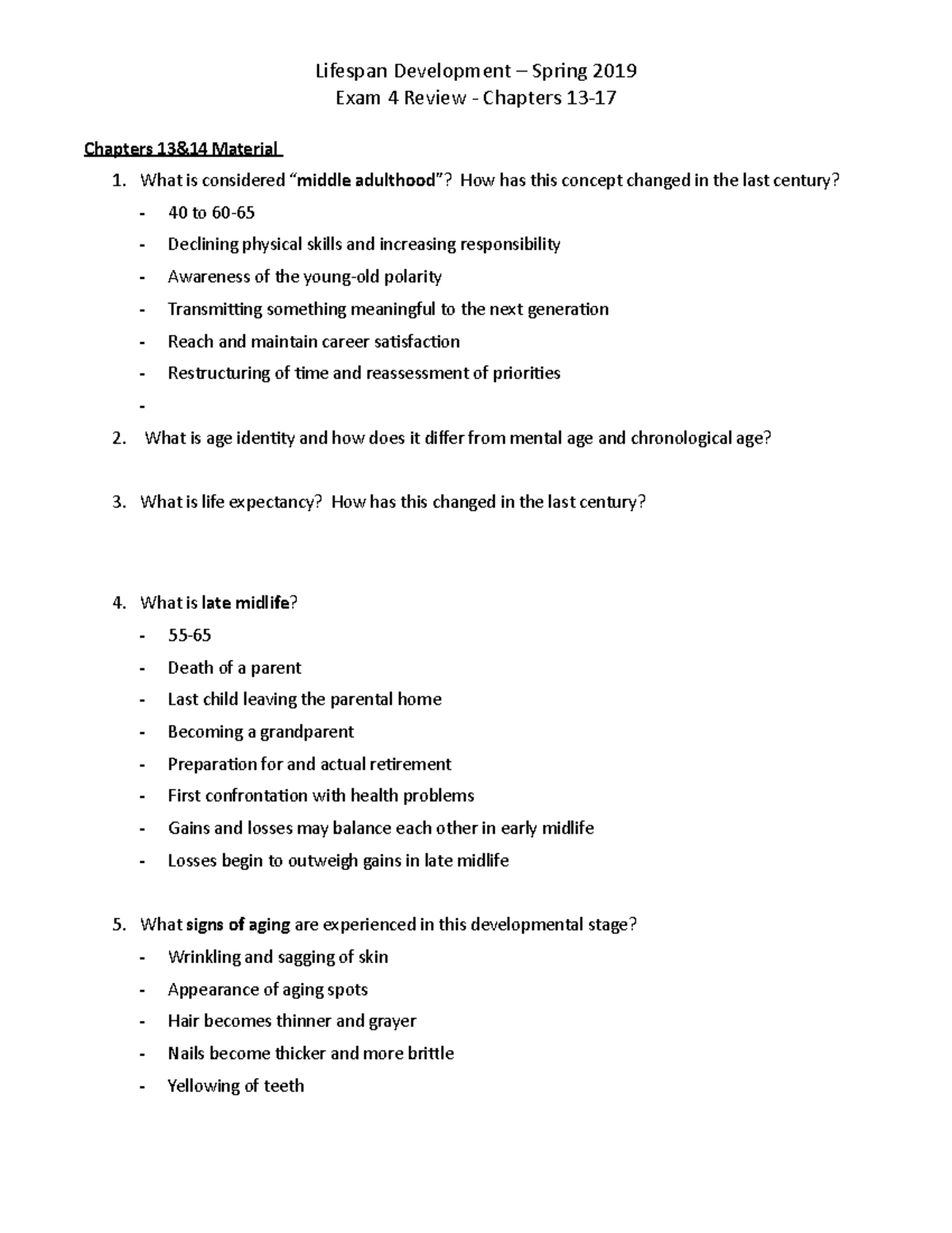 Lifespan Development Exam 4 Review - Key Concepts from Chapters 13-14 ...