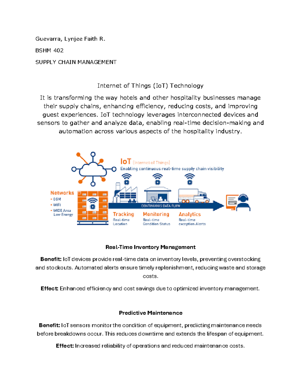 Performance Task 1 - IoT Impact on Supply Chain Management (BSHM 402) - Studocu