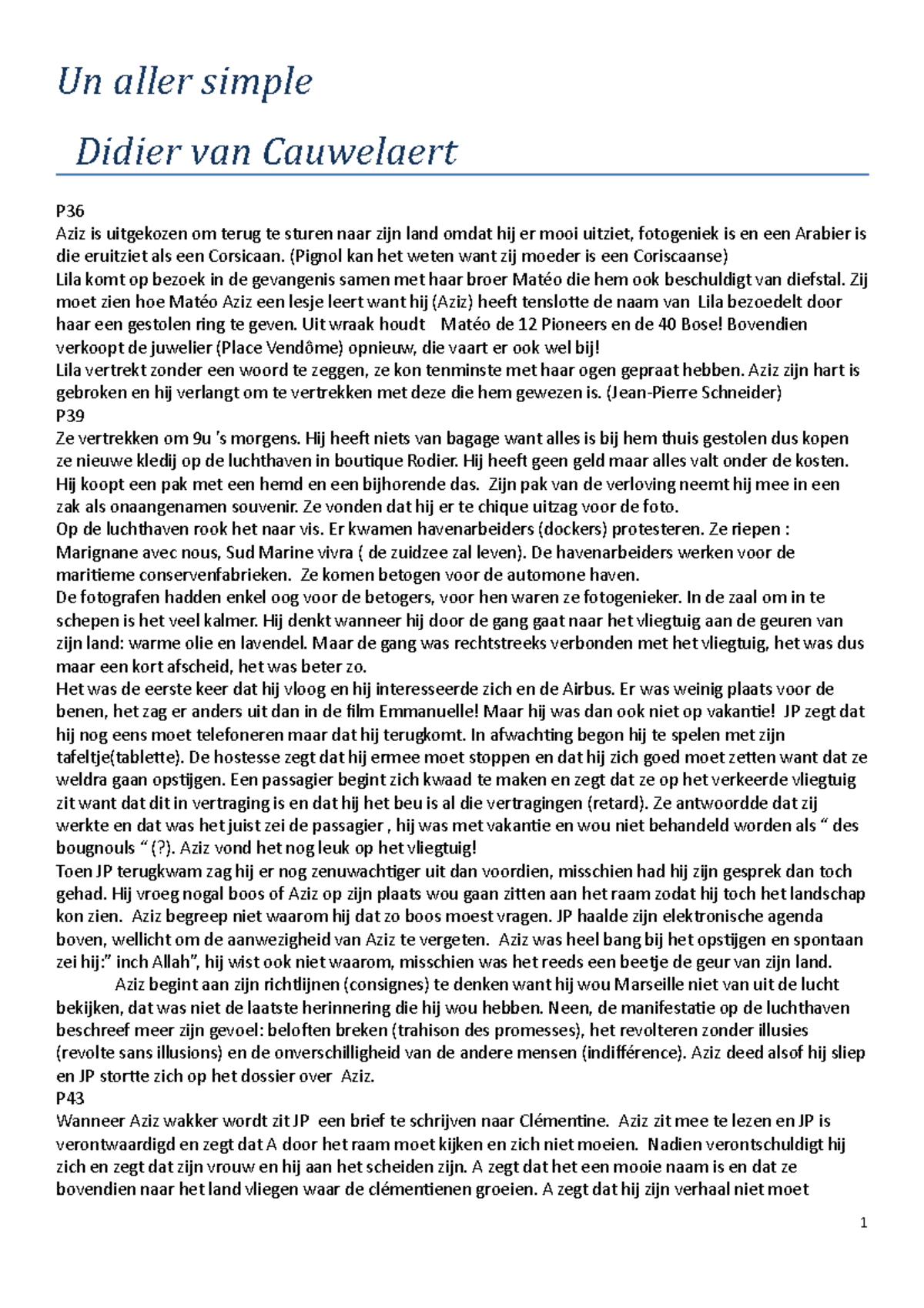 Un aller simple - Analyse van het verhaal van Didier van Cauwelaert ...