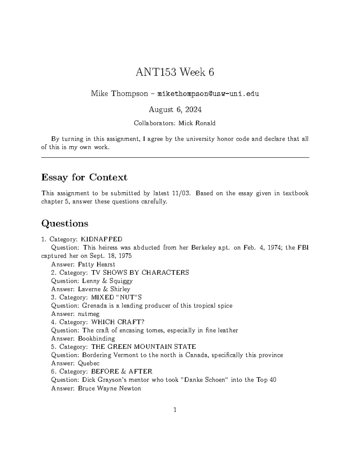 ANT153 Week 6 Essay Questions and Answers on Cultural Topics - Studocu
