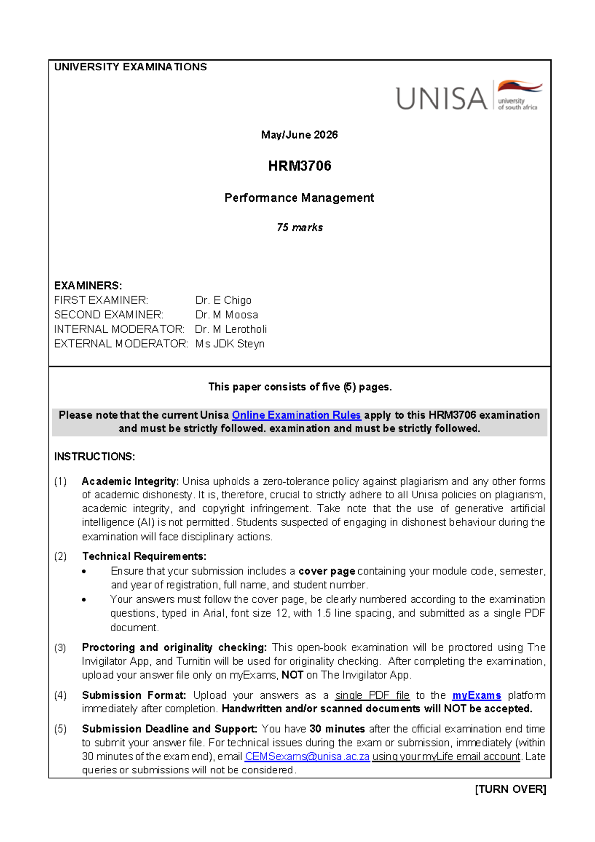 HRM3706 Final Exam: Performance Management May/June 2026 - Studocu