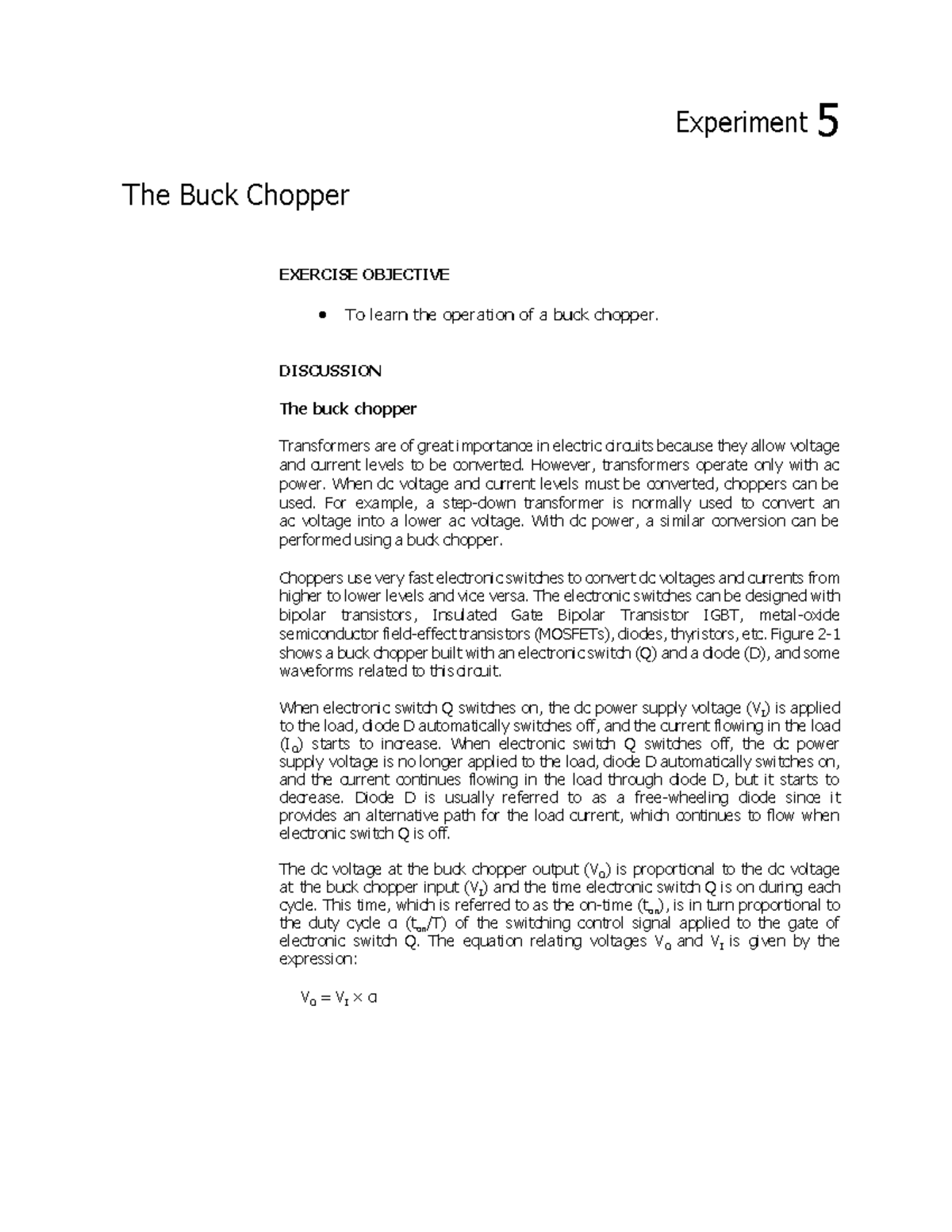 312 EXP 6: Understanding the Operation of the Buck Chopper - Studocu