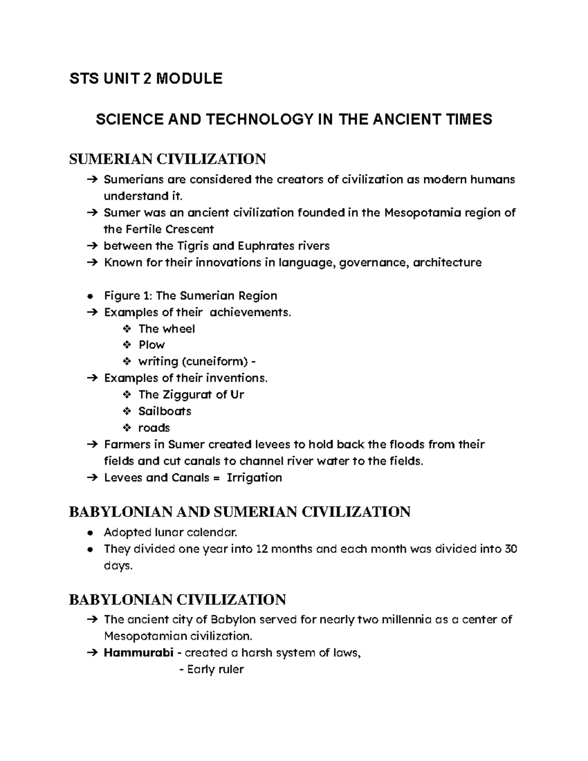 STS UNIT 2 Module: Science & Tech in Ancient Sumer & Babylon - Studocu