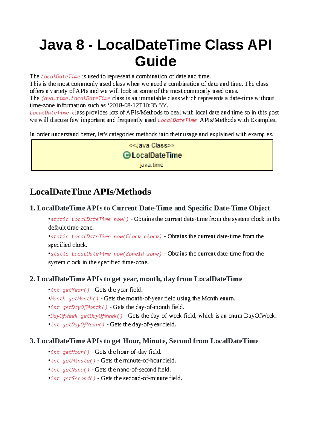 Java 8 - Local Date Time Class API Guide - Java 8 - LocalDateTime Class ...