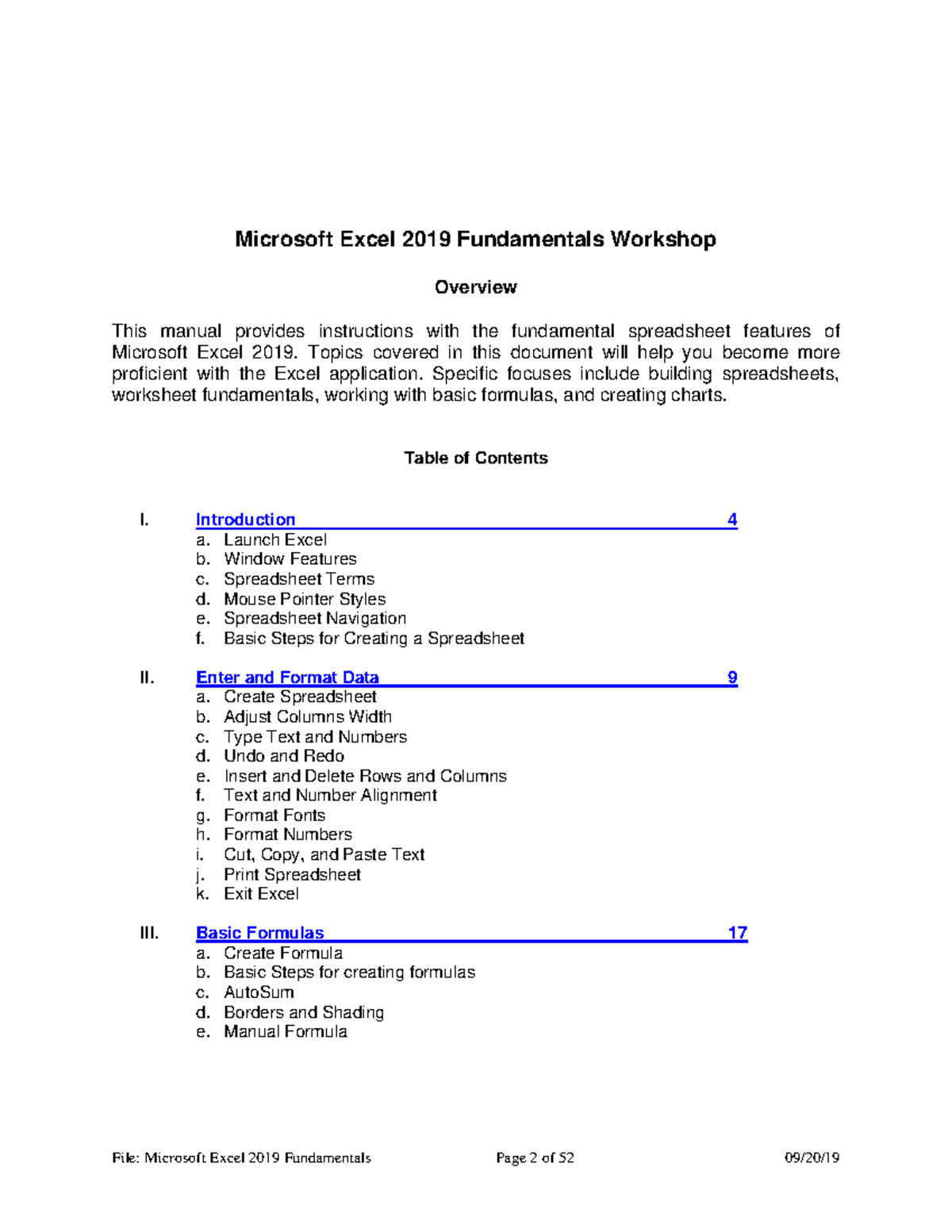 Microsoft Excel 2019 Fundamentals Workshop Guide - Studocu