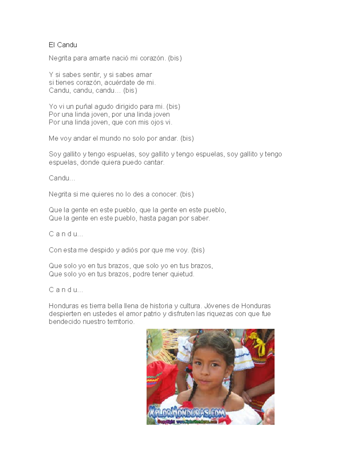 Canciones Folklóricas de Honduras: El Candu, El Pitero y El Tartamudo - Studocu