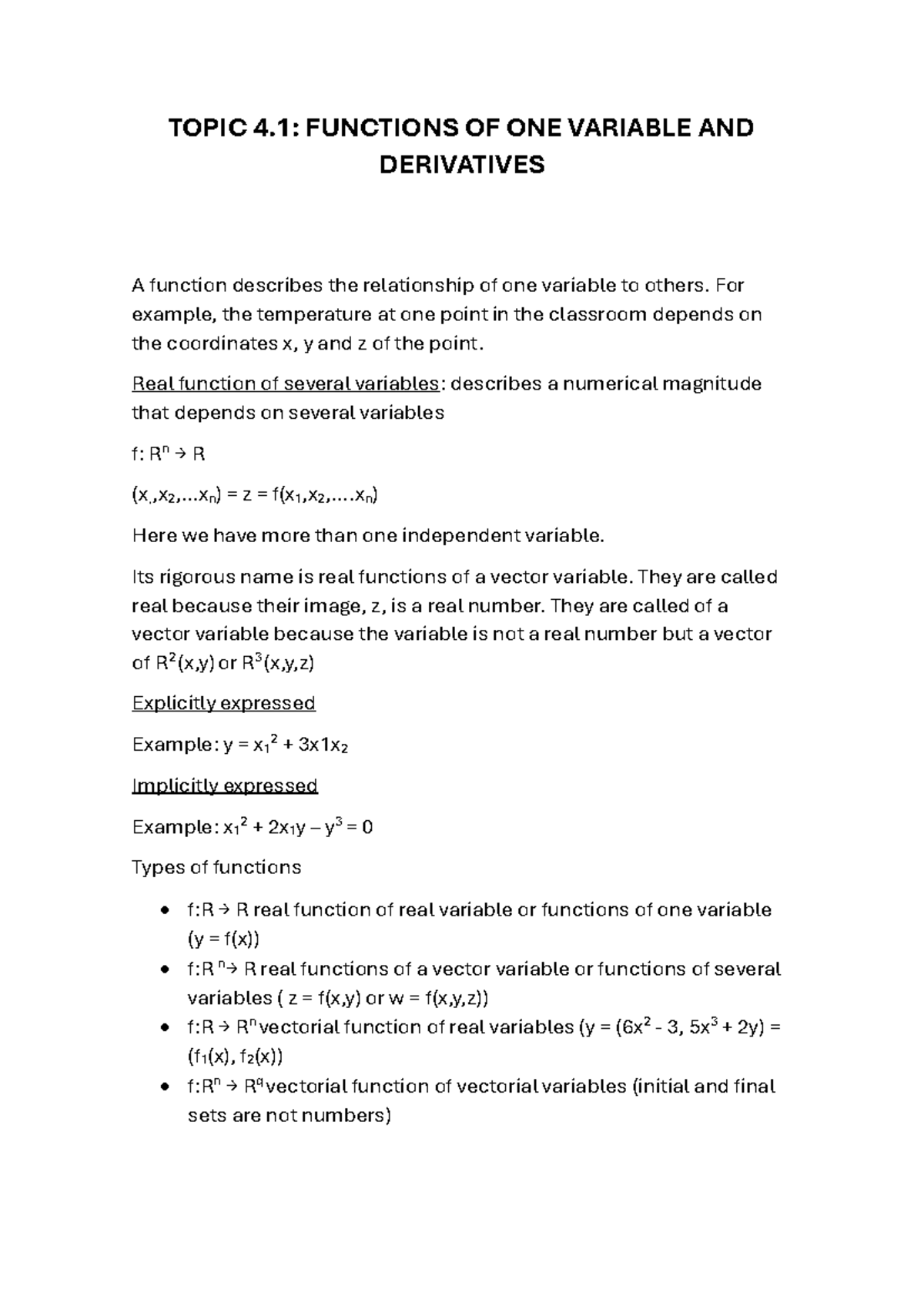Functions of Several Variables and Derivatives - Topic 4.2 - Studocu