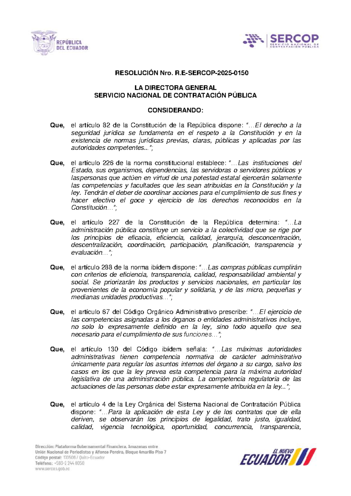 Resolución SERCOP 2025-0150: Guía de Aplicación para Compras Públicas ...