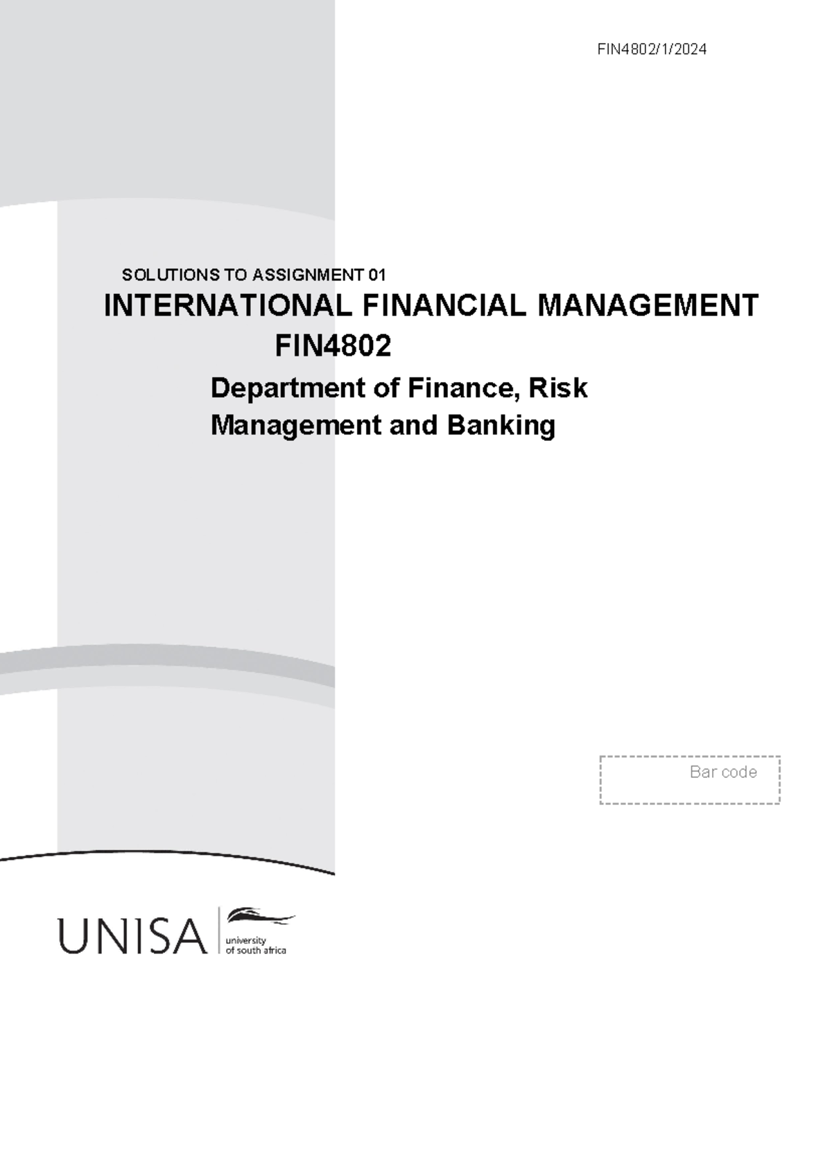 FIN4802 Assignment 01 Suggested Solutions in International Finance ...