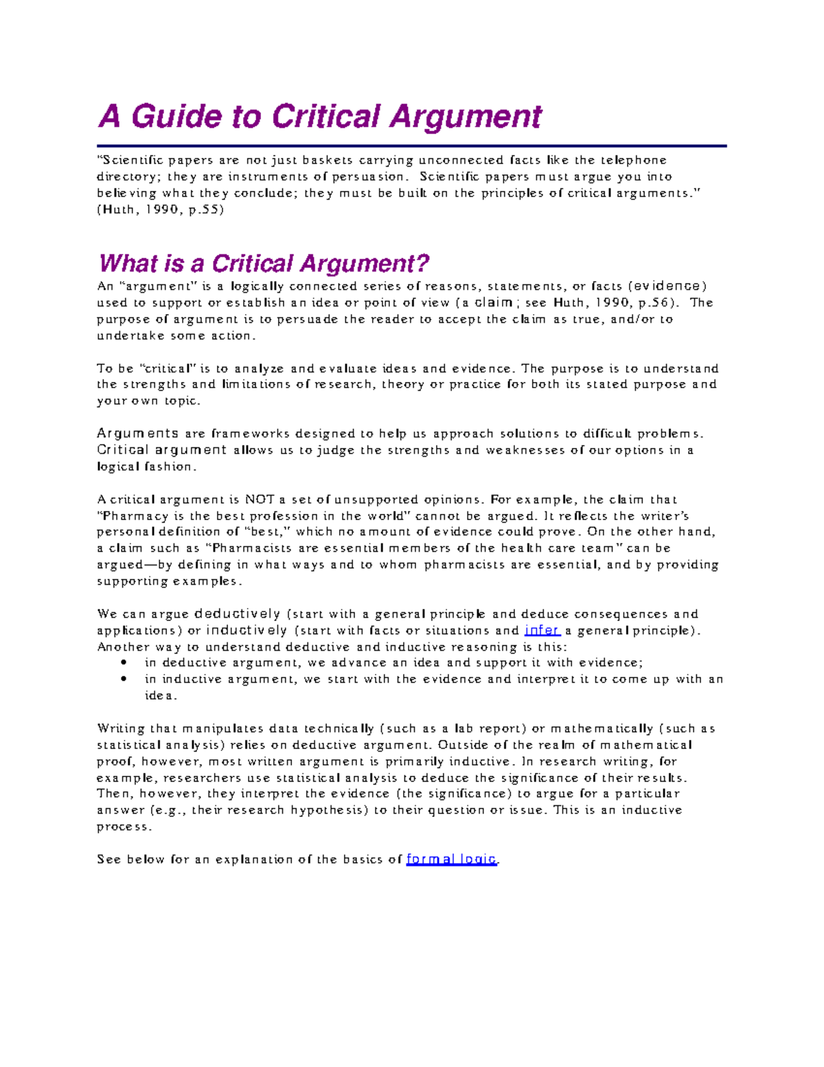 Critical Thinking: A Guide to Crafting Argument Papers - Studocu