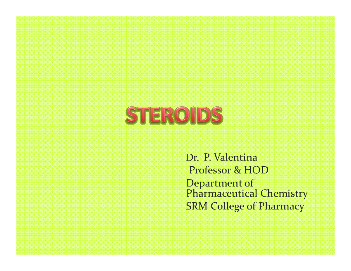 Steroid Hormones Overview - PHC 101 Lecture Notes - Studocu