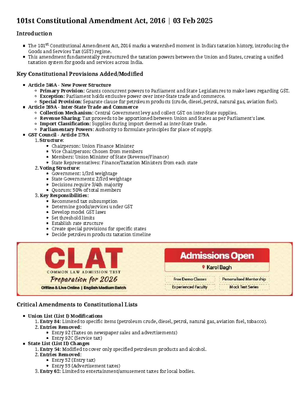101st Constitutional Amendment Act, 2016: GST Overview and Key ...
