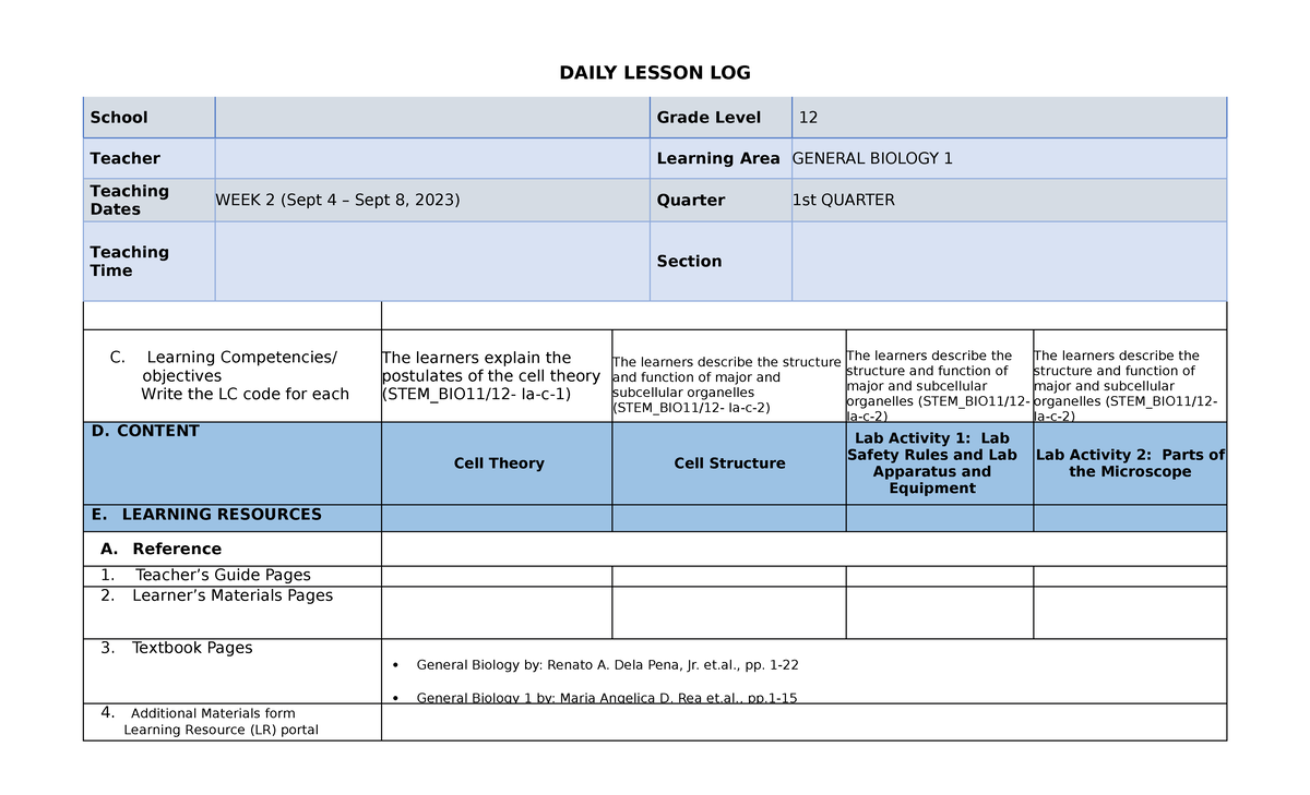 GEN BIO 1 DLL WEEK 2 - Exploring Cell Theory and Structure - Studocu