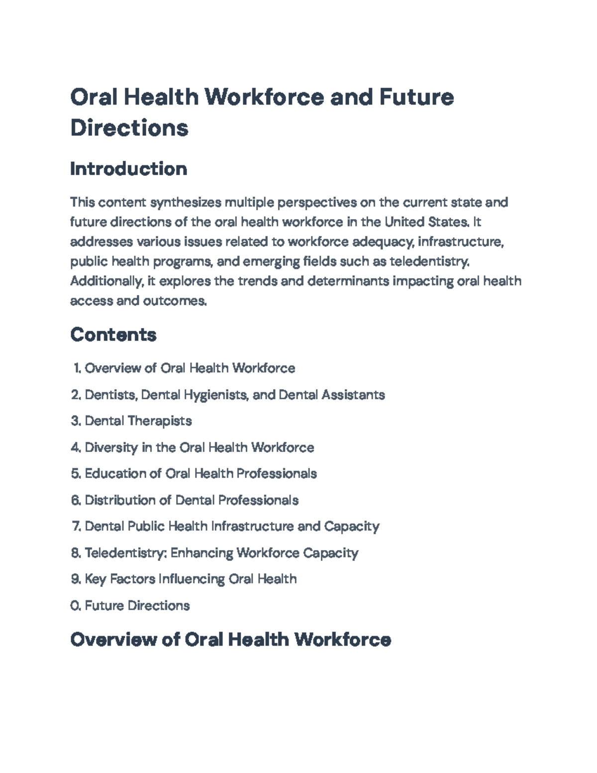 Oral Health Workforce: Current State & Future Directions in the U.S ...