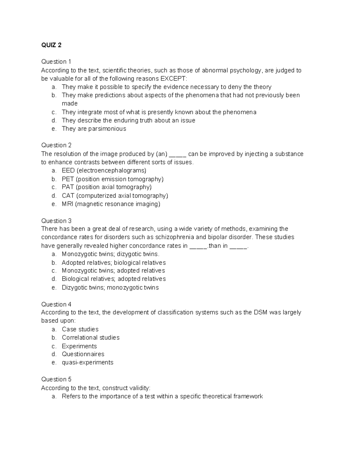 Clinical PSYC 236 MC Quiz Questions & Sample Answers - Studocu