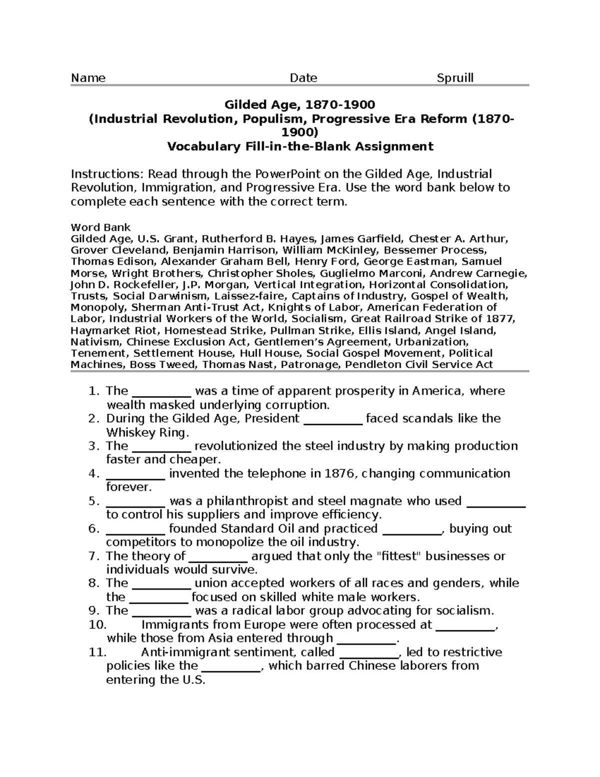 Gilded Age Review Guide: Key Terms & Concepts (1870-1900) - Studocu