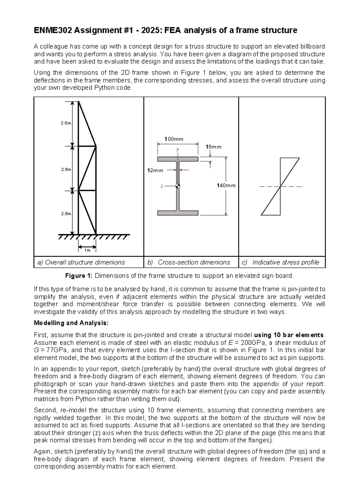 ENME302 Assignment 2025: FEA of Truss Structure for Billboard Support ...