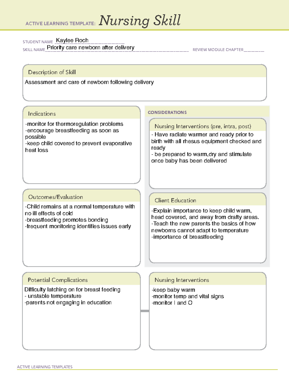 Active learning template: Nursing skill for priority care newborn after ...