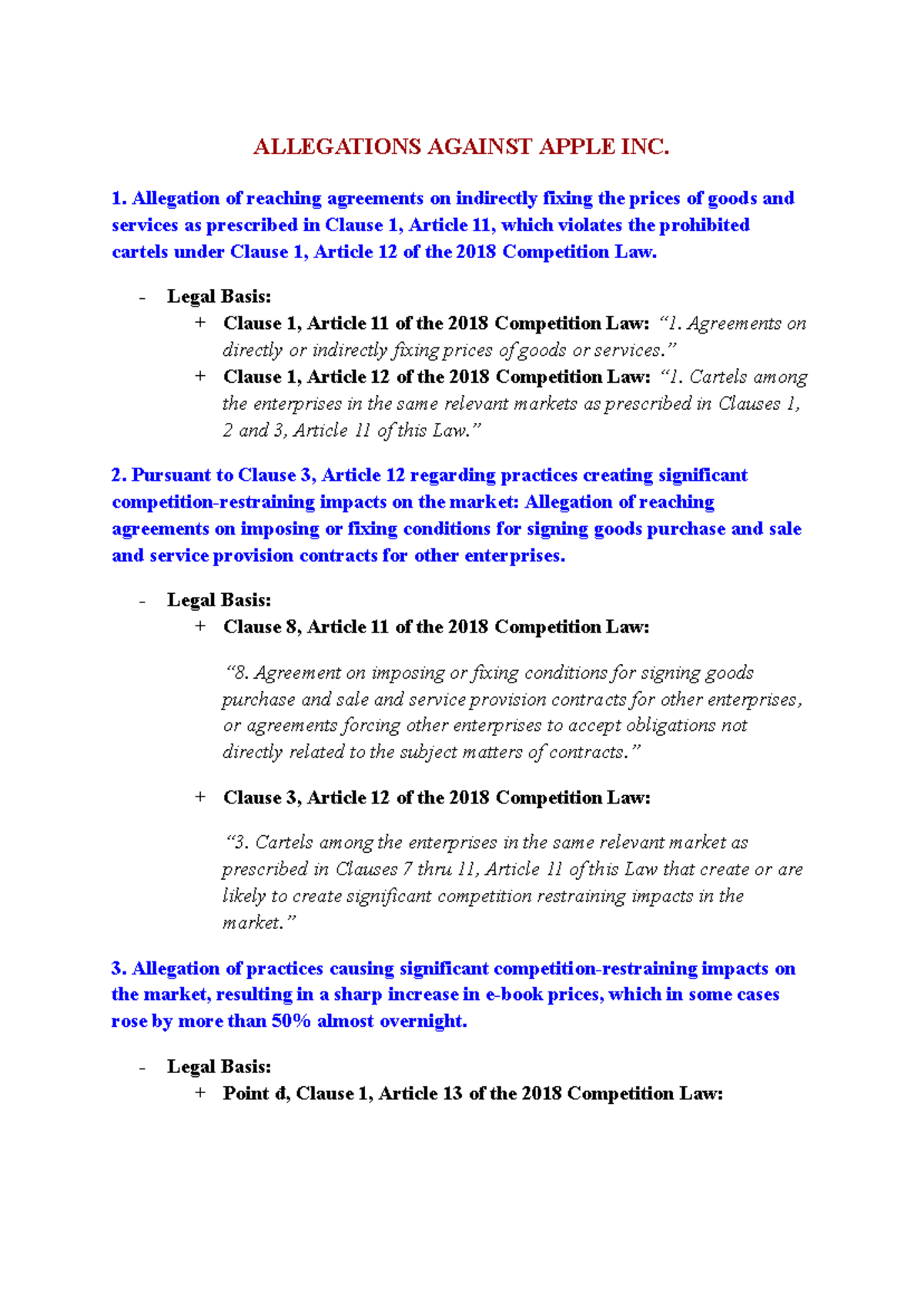 [Group 2A - Competition LAW] Legal Allegations Against Apple Inc. - Studocu