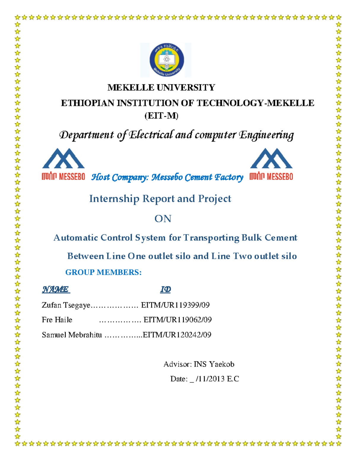 FSZ Final Report: Internship Project on Cement Transport Control System ...