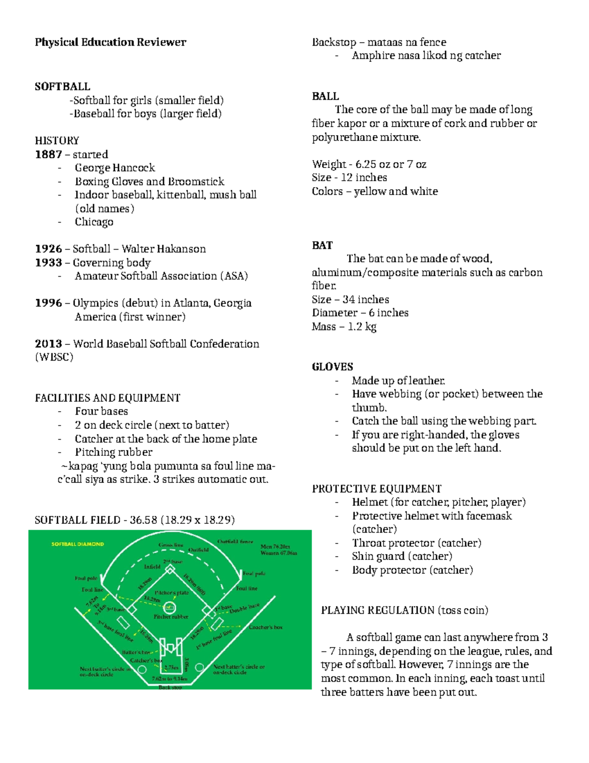 Physical Education Reviewer (Softball) - Physical Education Reviewer ...