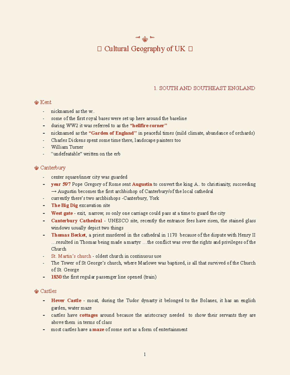 Cultural Geography of the UK: BS3G Lecture Notes - Studocu