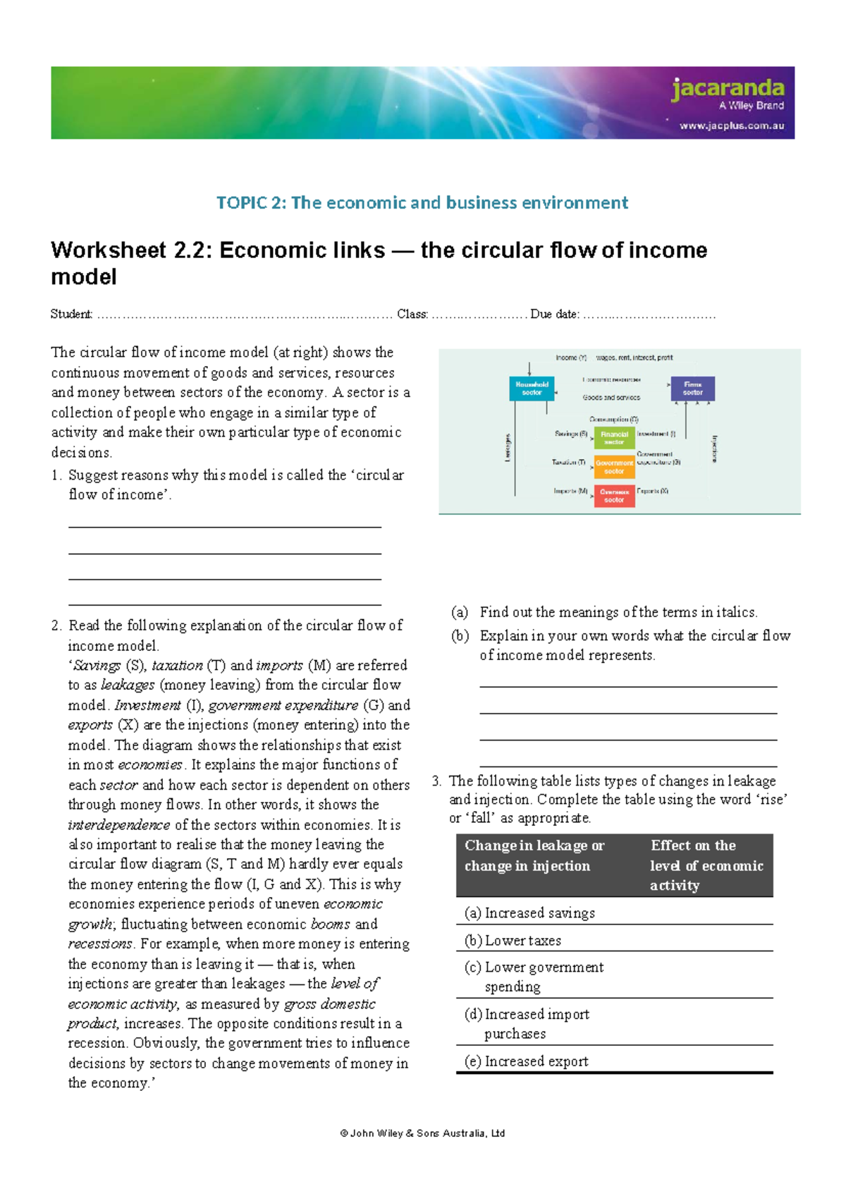 Economic Links in the Circular Flow of Income Model (Topic 2) - Studocu