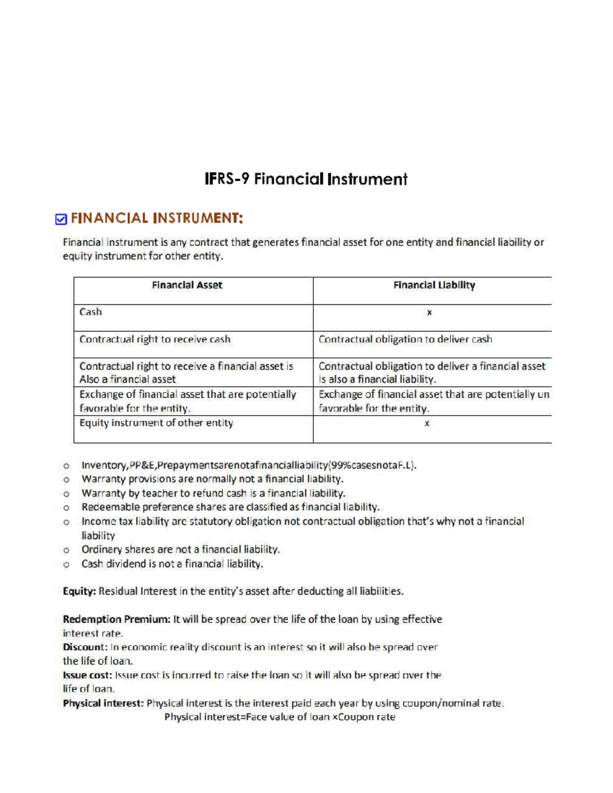 Financial Instrument Revision Notes: Key Concepts and Accounting (FIN ...