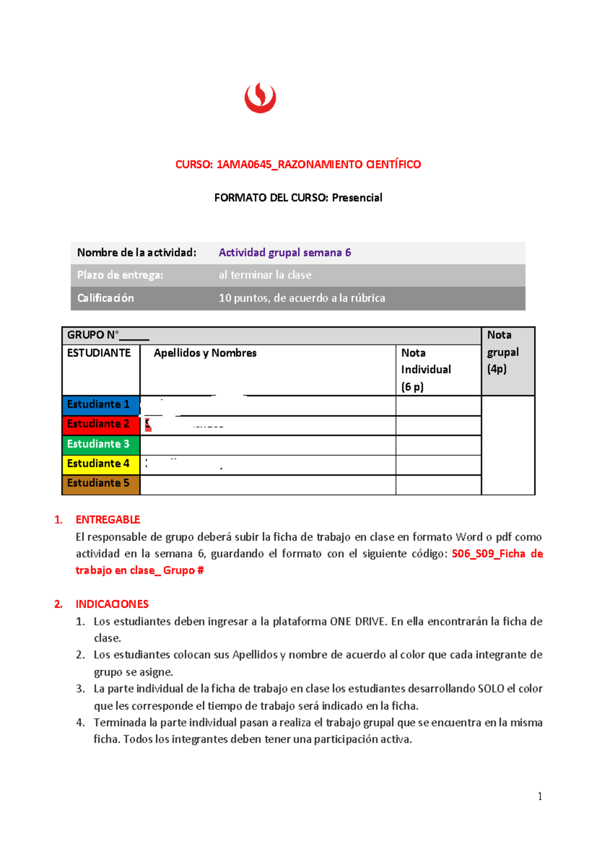 1ama0645 Actividad Grupal Semana 6 Ficha De Trabajo En Clase Studocu