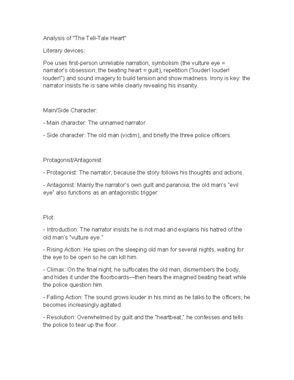 ENG 101: Tell-Tale Heart Analysis - Literary Devices & Themes - Studeersnel