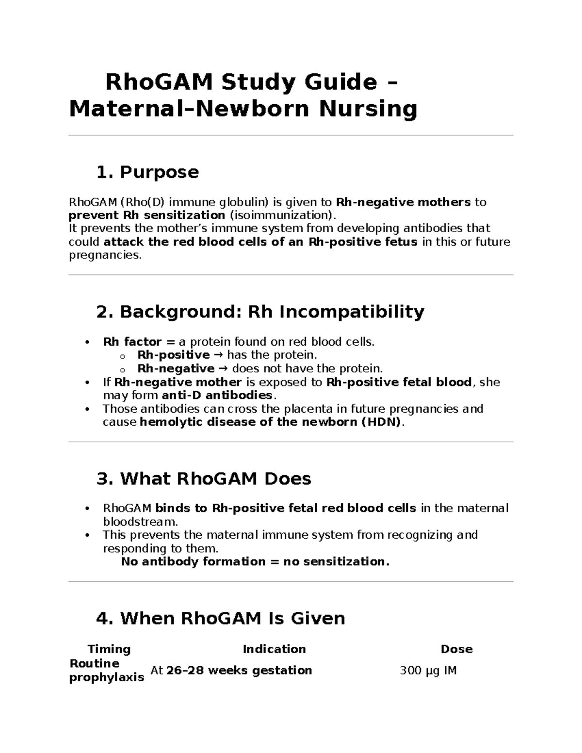 RhoGAM Study Guide for Nursing 1: Key Concepts & Administration - Studocu