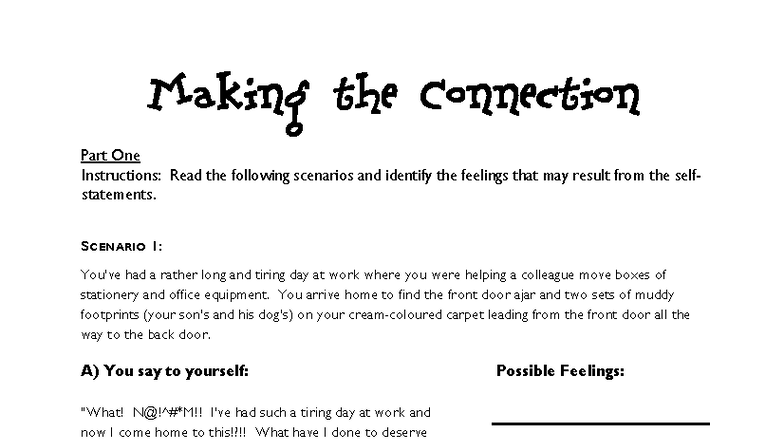 Depression Worksheet - 05: Making the Thought-Feeling Connection - Studocu