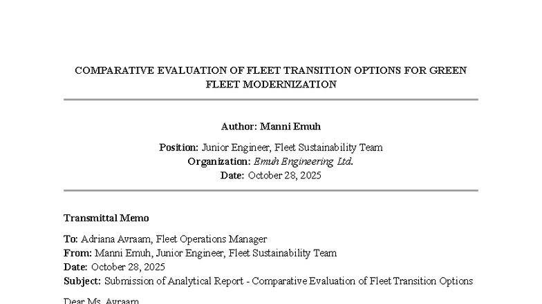 Comparative Analysis of Fleet Transition Options for Green ...