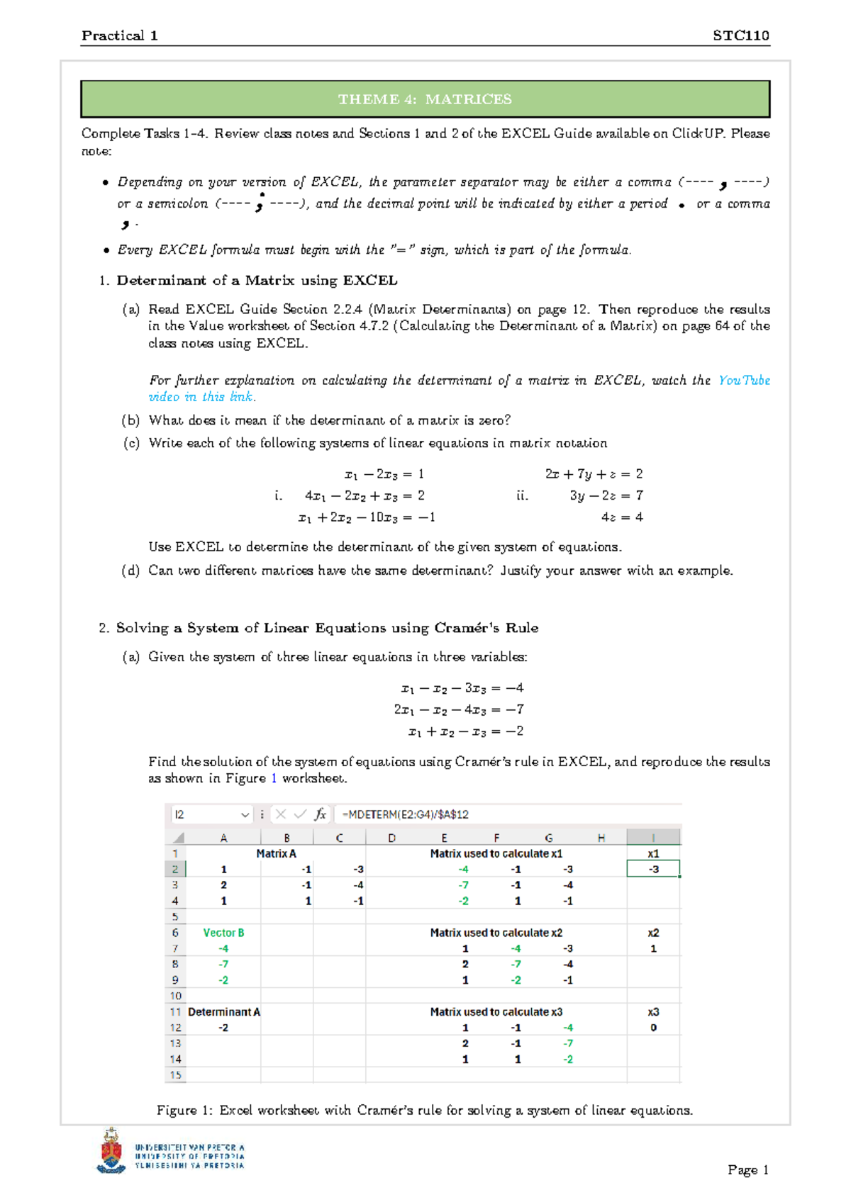 Practical 1 STC110: Matrices and EXCEL Applications - Studocu