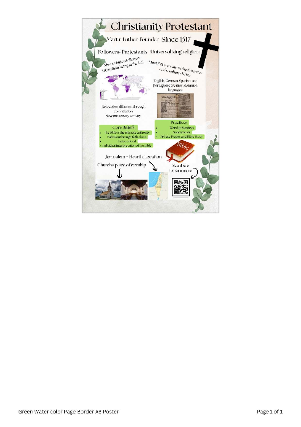 Green Water color Page Border A3 Poster - Christianity Protestant ...