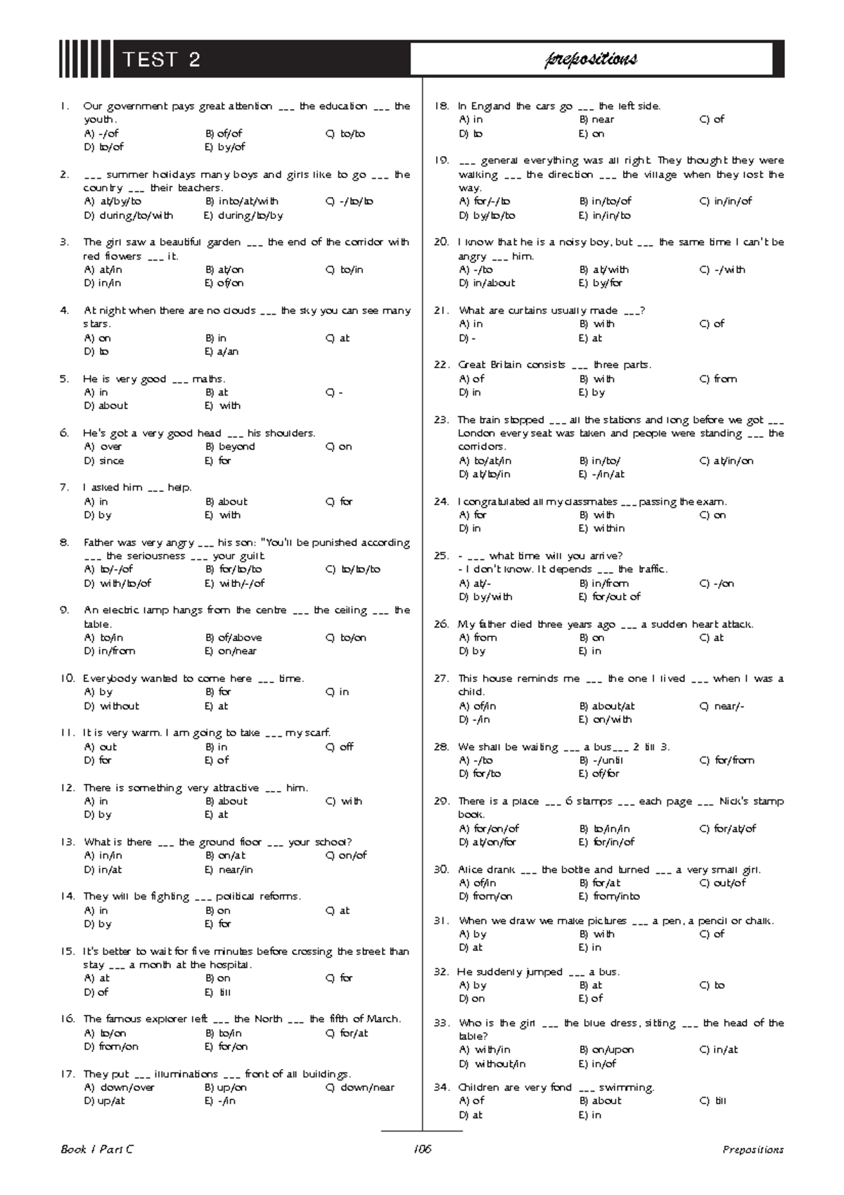 Test of 100 Essential Prepositions with Answers and Explanations - Studocu