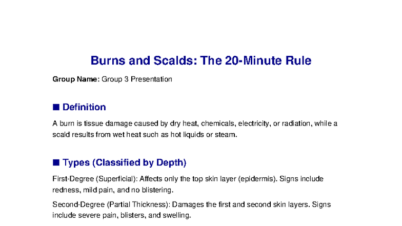 Burns and Scalds: Group 3 Final Presentation on Rule of Nines - Studocu